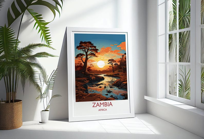 Zambia Travel Poster Wall Art, Travel Poster of Zambia Sunset, Zambia ...