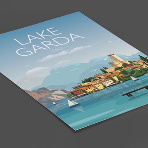 Travel Poster of Lake Garda , Travel Print of Lake Garda, Lake Garda ...