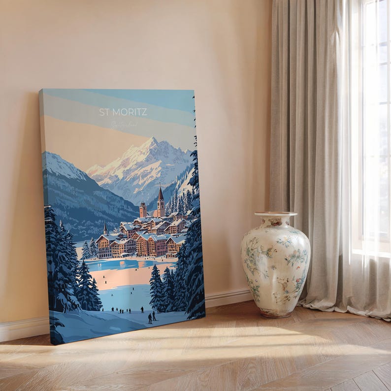 St Moritz Wall Art Travel Poster, Travel Print of St Moritz, Ski Poster ...