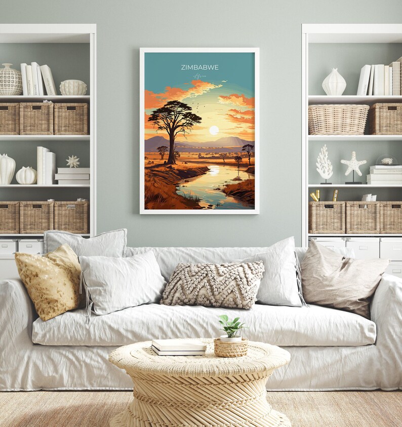 Zimbabwe Travel Poster Wall Art, Travel Poster of Zimbabwe Sunset ...