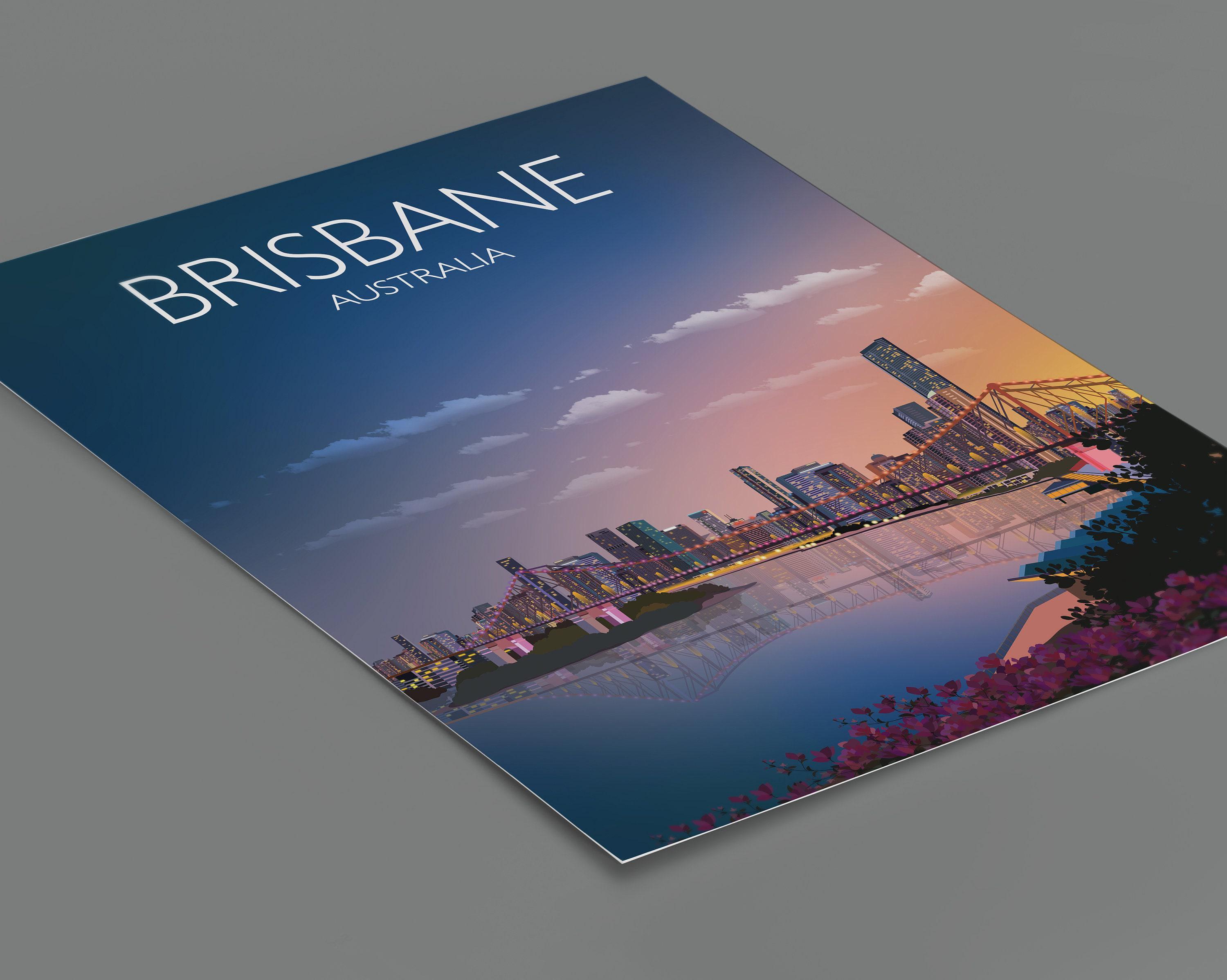 Travel Poster of Brisbane , Travel Print of Brisbane, City of Brisbane ...