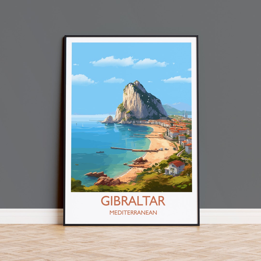 Gibraltar Travel Print, Travel Poster of Gibraltar, Mediterranean ...