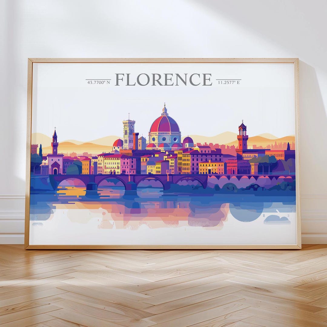 Florence Skyline Travel Poster Wall Art Landscape, Travel Print of ...
