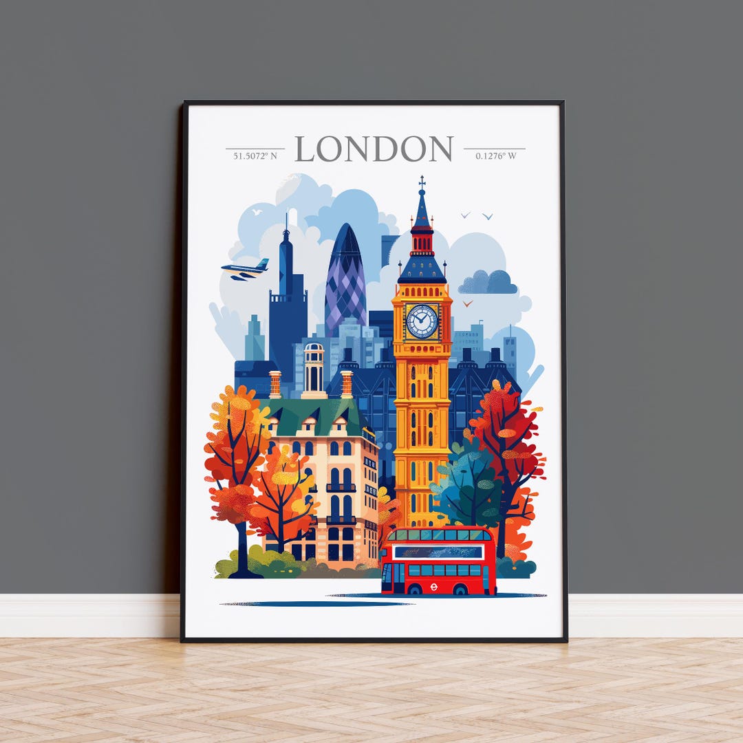 London Skyline Travel Print Wall Art, London Skyline Travel Poster ...