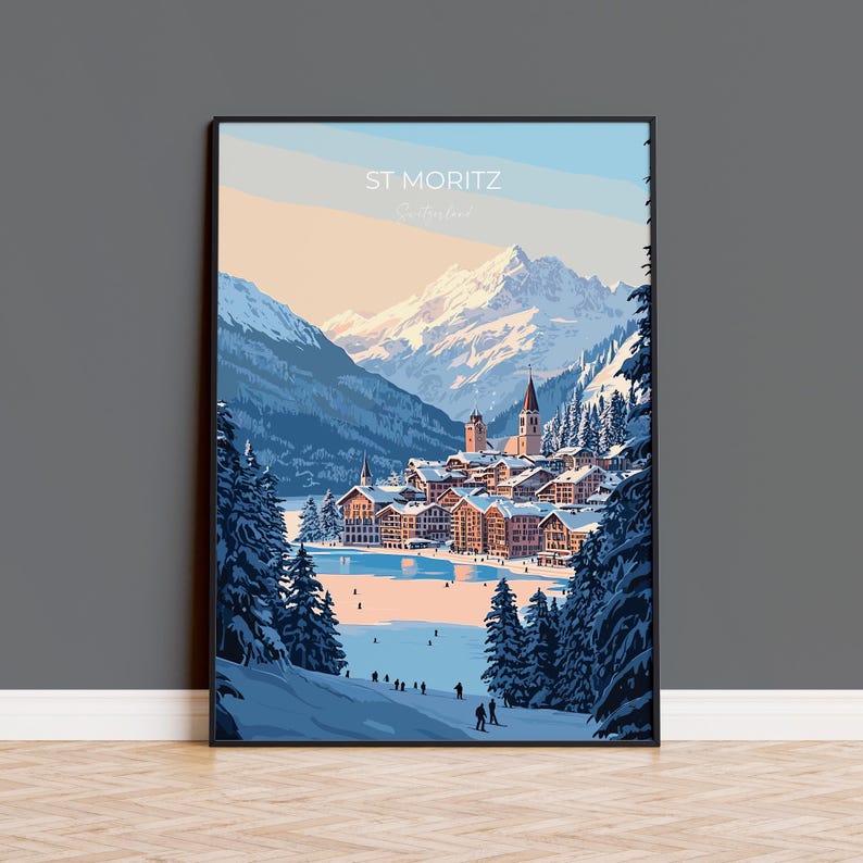 St Moritz Wall Art Travel Poster, Travel Print of St Moritz, Ski Poster ...