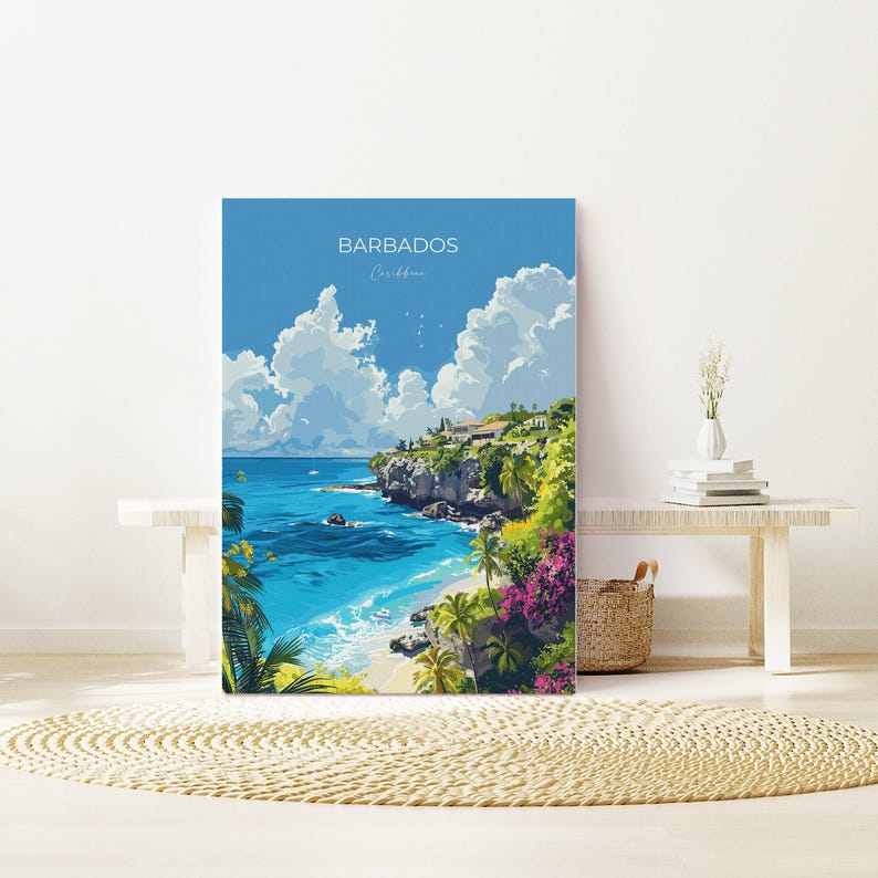 Barbados Travel Poster, Travel Print of Barbados, Caribbean, Barbados ...