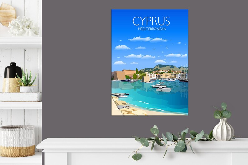 Travel Poster of Cyprus, Travel Print of Cyprus, Mediterranean Sea ...