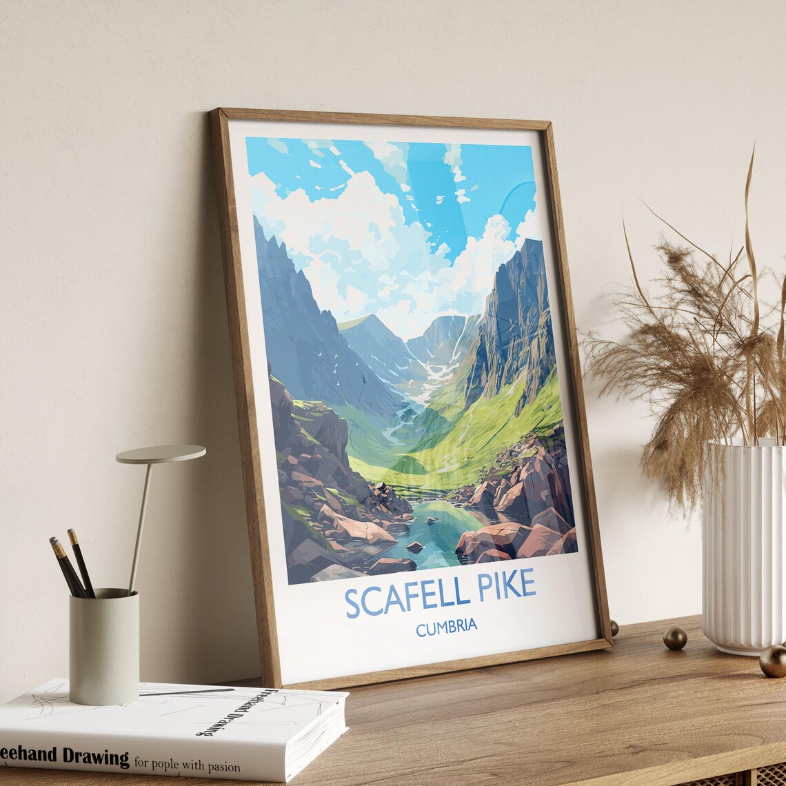 Scafell Pike Travel Poster, Scafell Pike Travel Print, England, Cumbria ...