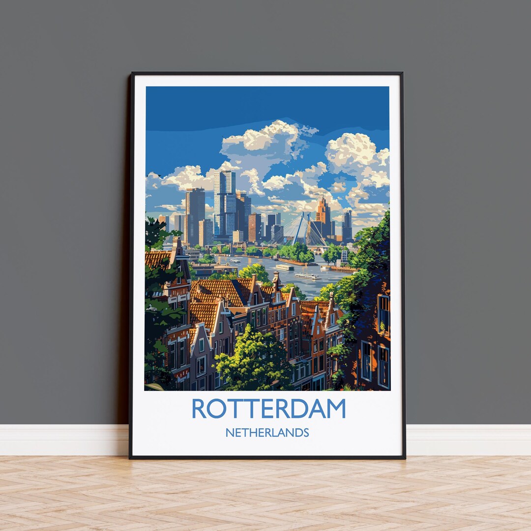 Rotterdam Travel Poster, Travel Print of Rotterdam, Netherlands, Dutch ...