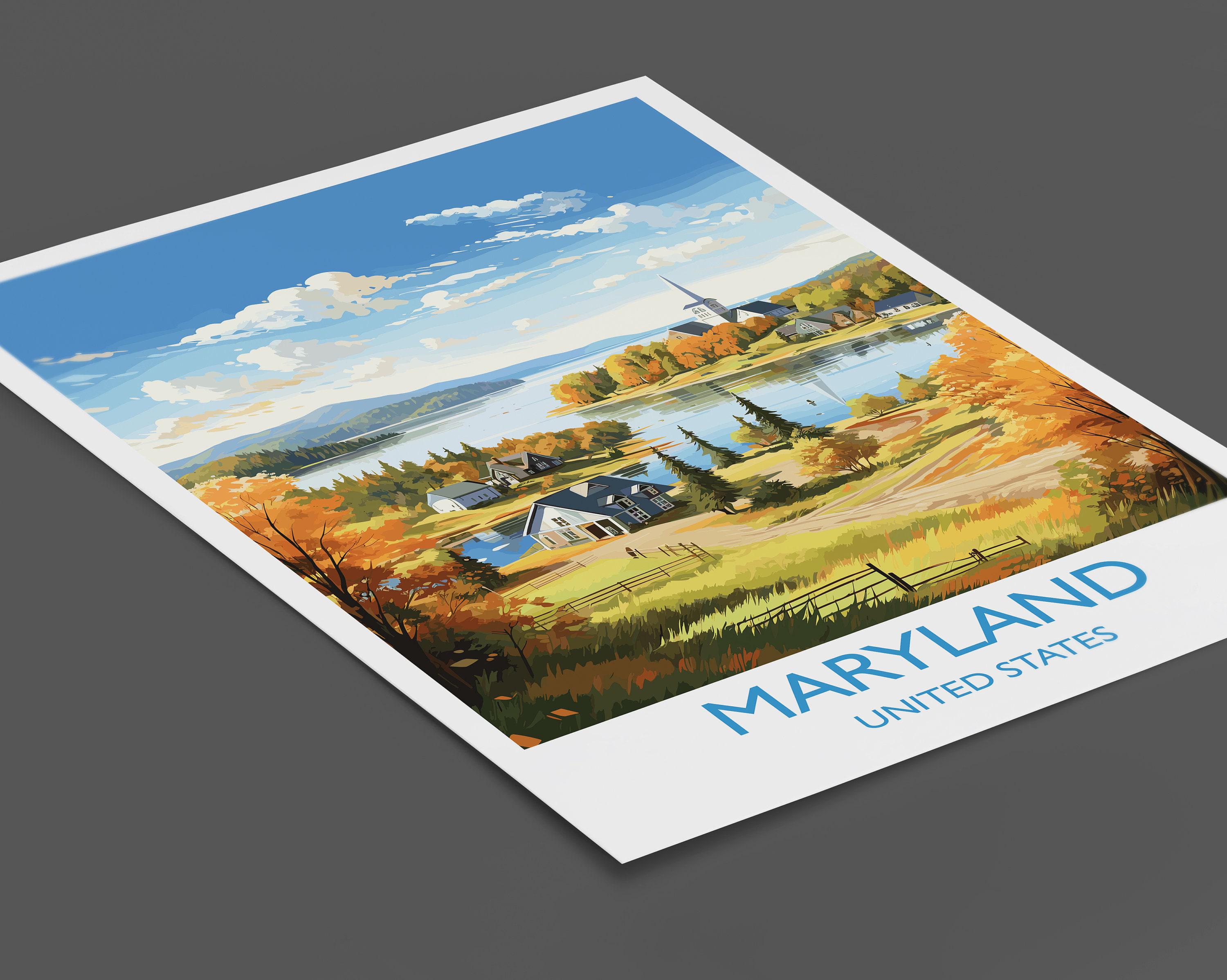Maryland Poster, Travel Print of Maryland, Maryland State, USA, Travel ...