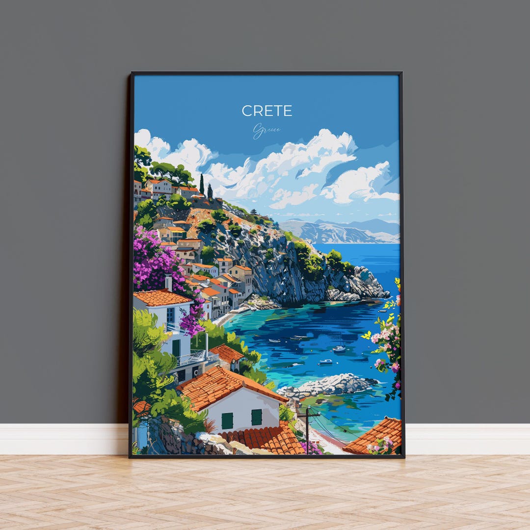 Crete Travel Poster, Travel Print of Crete, Greece Gift, Greek Islands ...