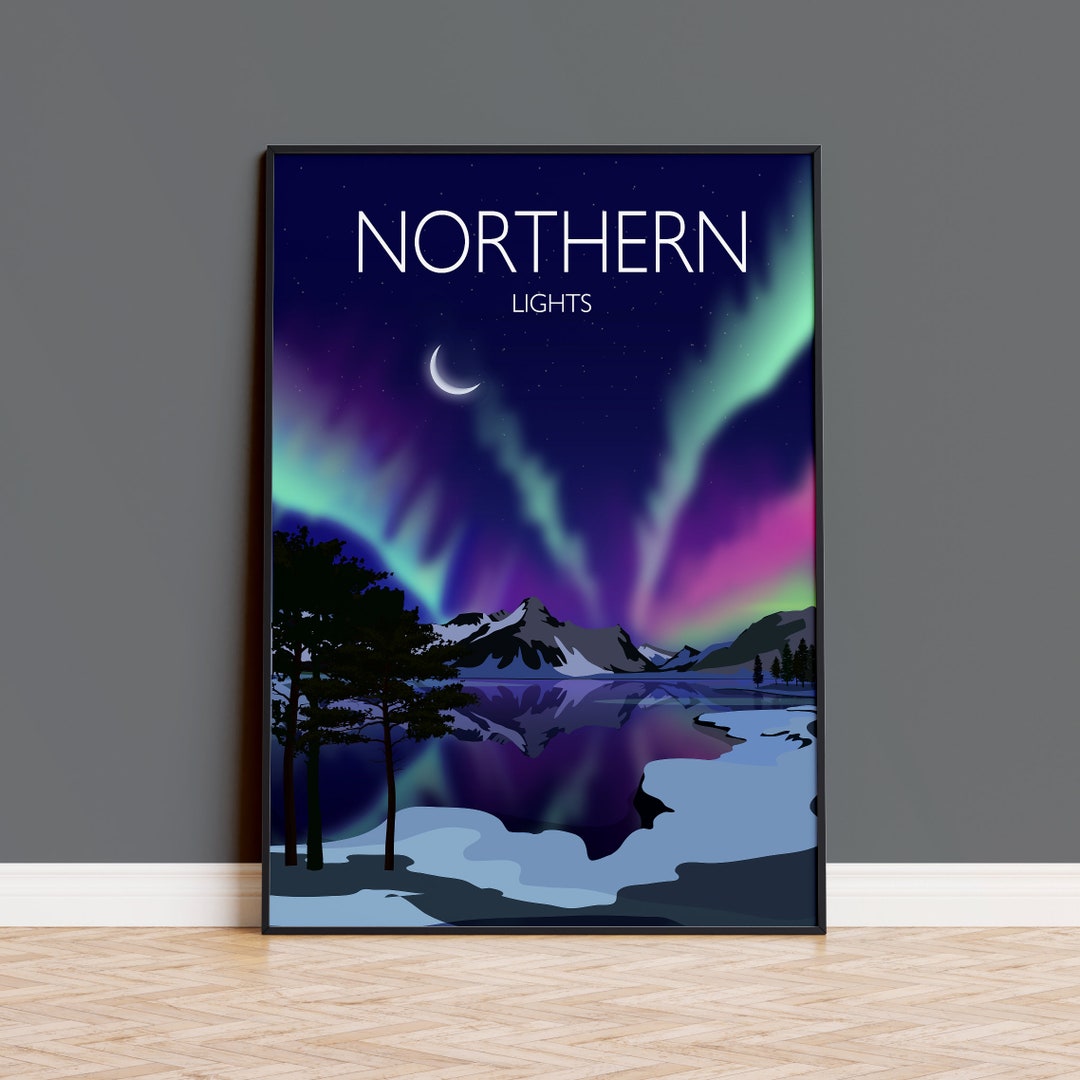 Northern Lights Travel Poster, Aurora Borealis Travel Print, Northern ...