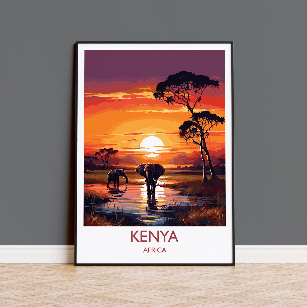 Kenya Travel Print, Travel Poster of Kenya, Kenya Gift, Kenya Sunset ...