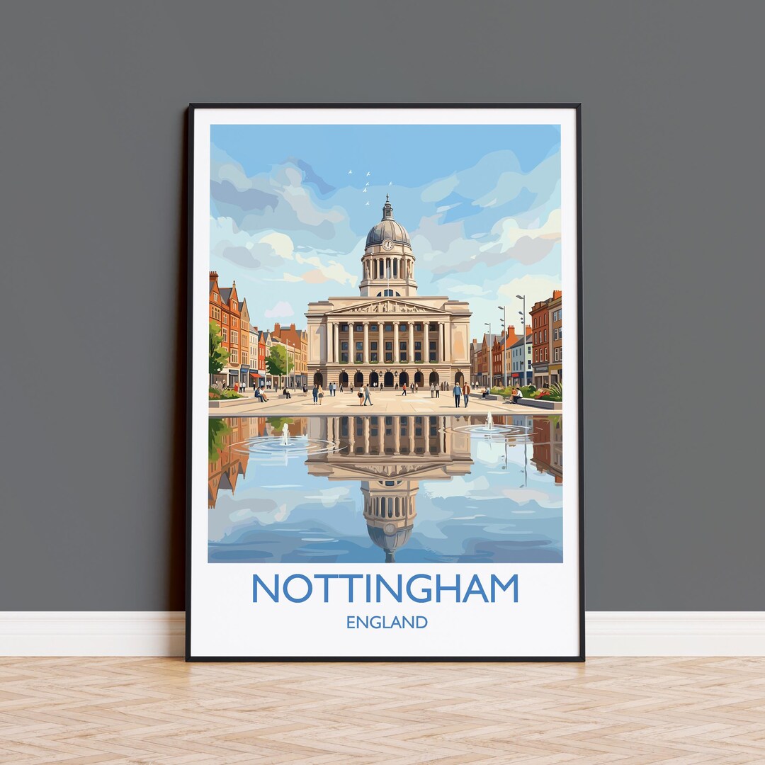 Nottingham Travel Poster, Exchange Building Wall Art, Old Market Square ...