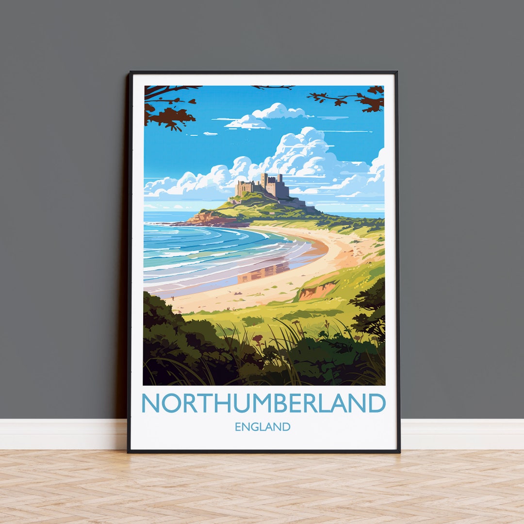 Northumberland Travel Print, Travel Poster of Northumberland Coast ...