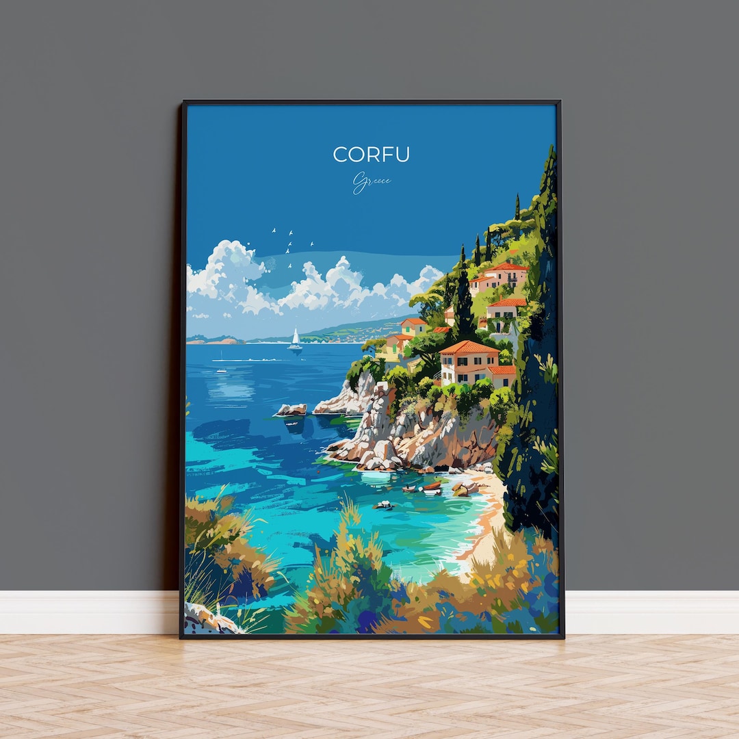 Corfu Travel Poster, Travel Print of Corfu, Greece Gift, Greek Islands ...