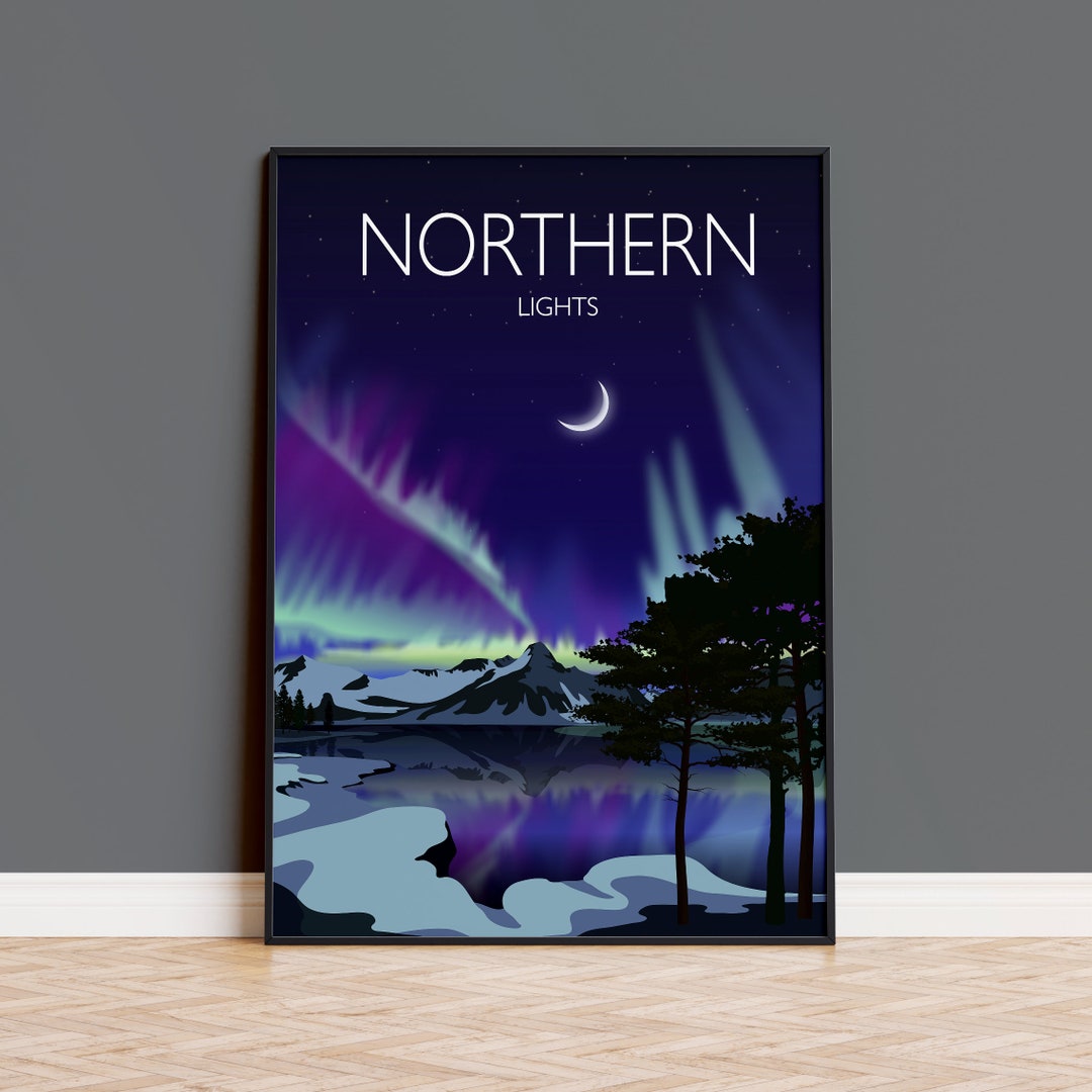 Northern Lights Travel Poster, Aurora Borealis Travel Print, Northern ...