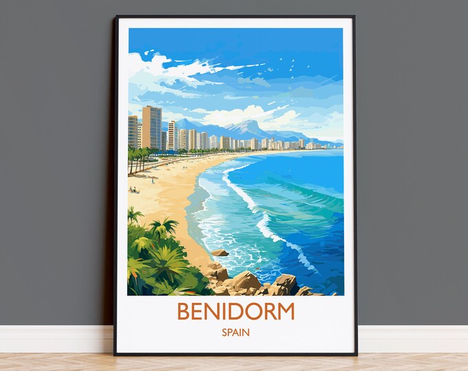 Benidorm Espana Benidorm Spain, Travel Poster Skyline Wall Art, Size ...