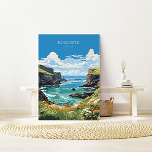 Boscastle Travel Poster, Travel Print of Boscastle, England, Cornwall ...