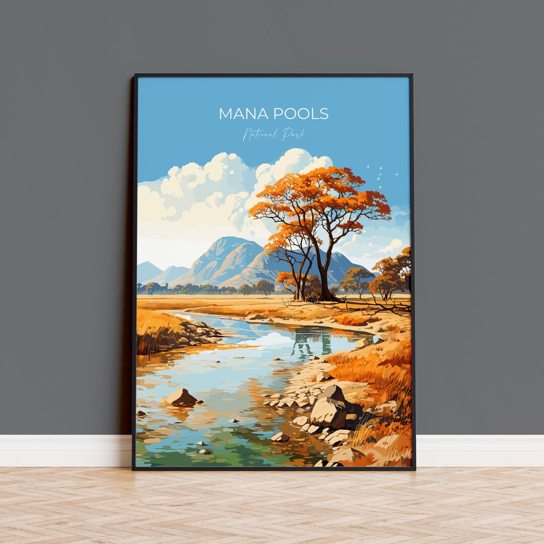 Mana Pools Travel Poster Wall Art, Travel Print of Mana Pools, Zimbabwe ...