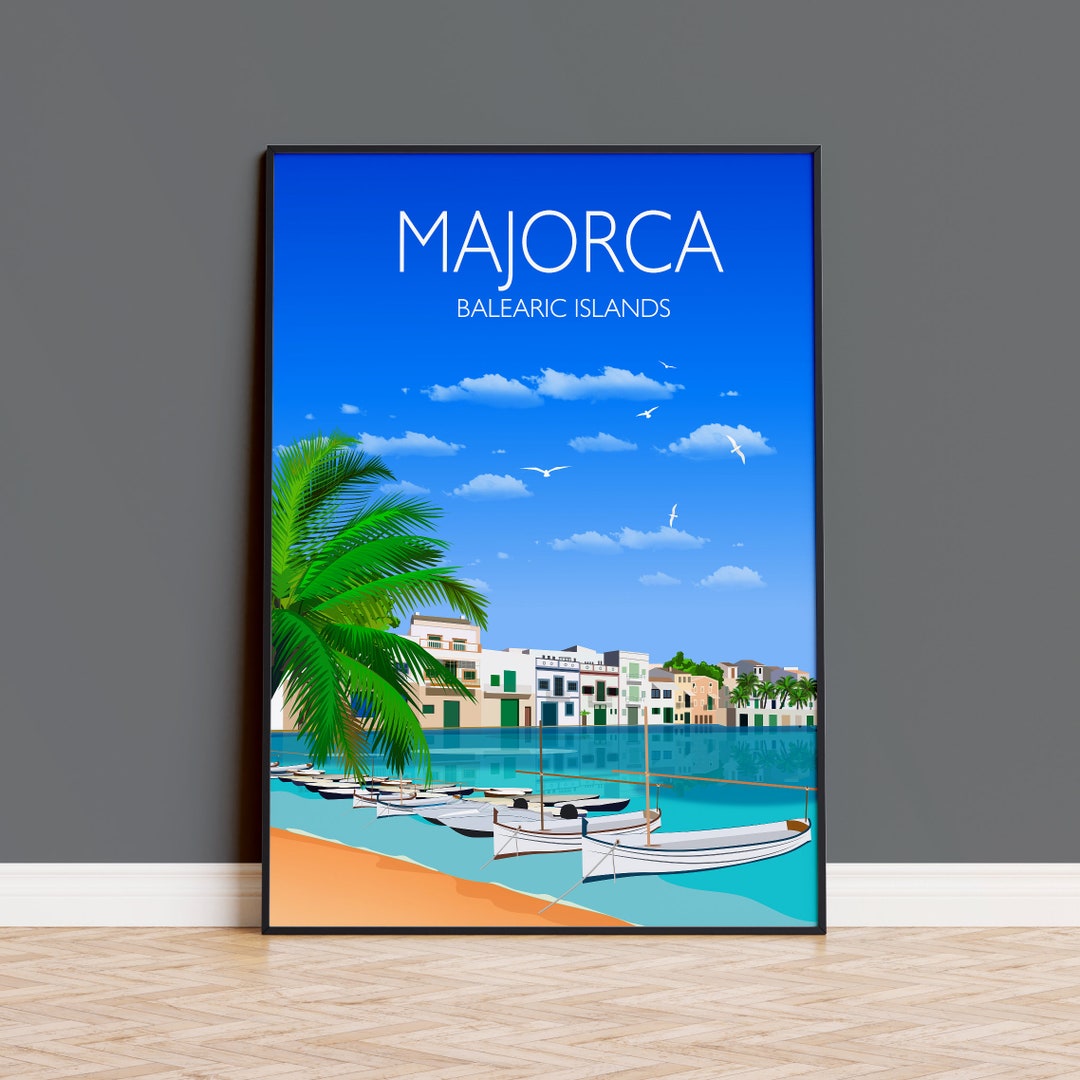 Travel Poster of Majorca, Travel Print of Majorca, Balearic Islands ...