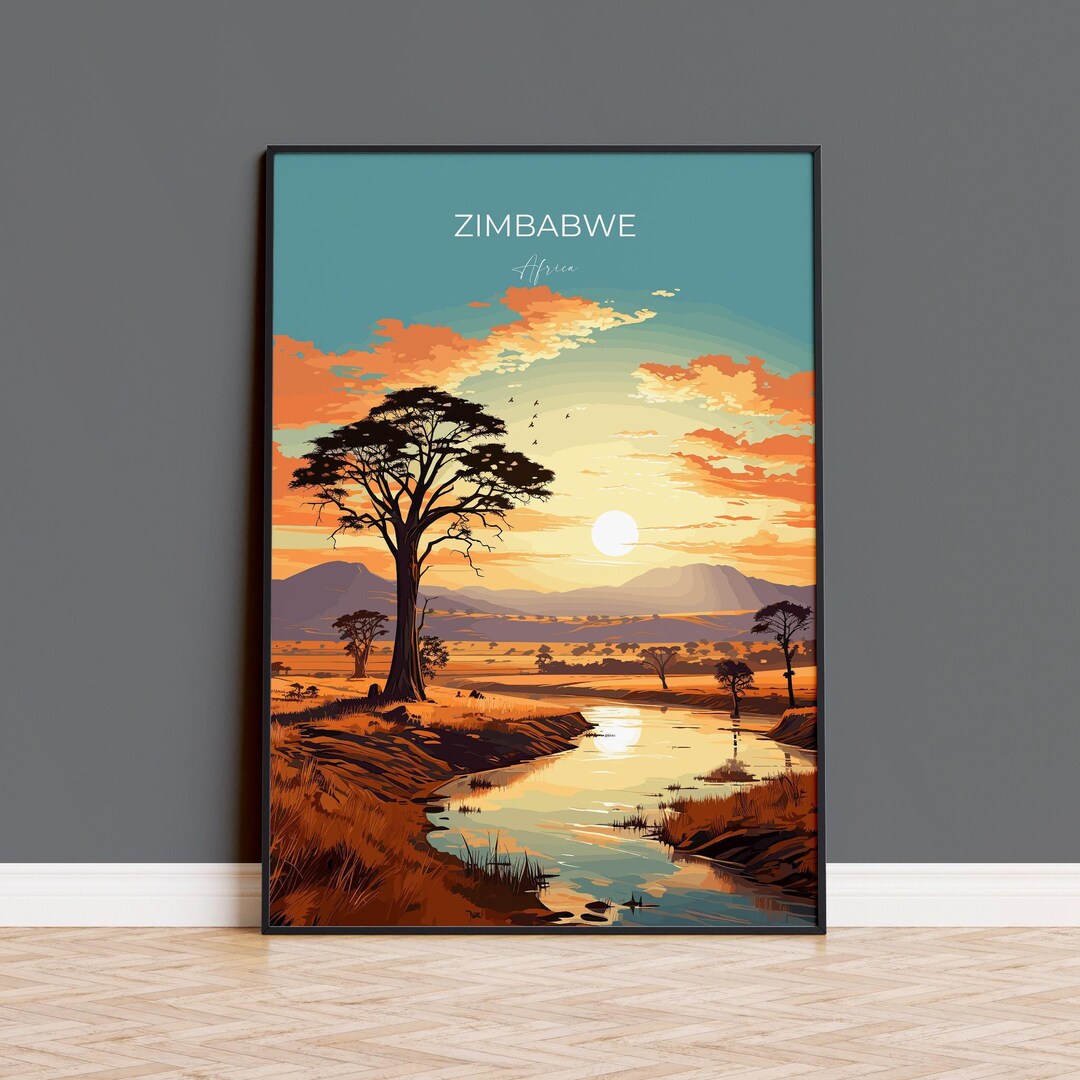 Zimbabwe Travel Poster Wall Art, Travel Poster of Zimbabwe Sunset ...