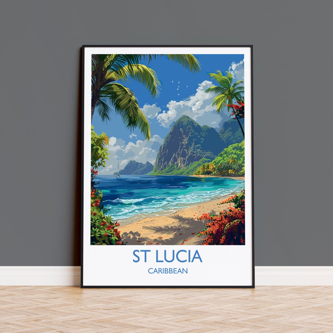 St Lucia Travel Print Wall Art, Travel Poster of St Lucia, Caribbean ...
