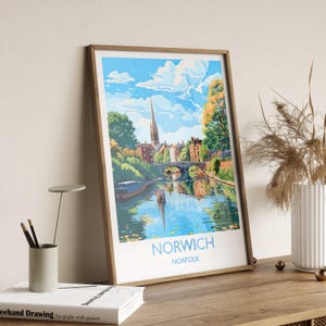 Norwich Travel Print, Travel Poster of Norwich, Norfolk, England ...