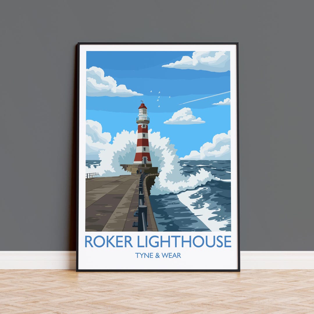 Roker Lighthouse Travel Print Wall Art, Travel Poster of Roker Pier ...