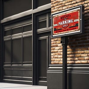 Retro Ducati Parking Only Tin Signs | Vintage Motorcycle Garage Decor ...