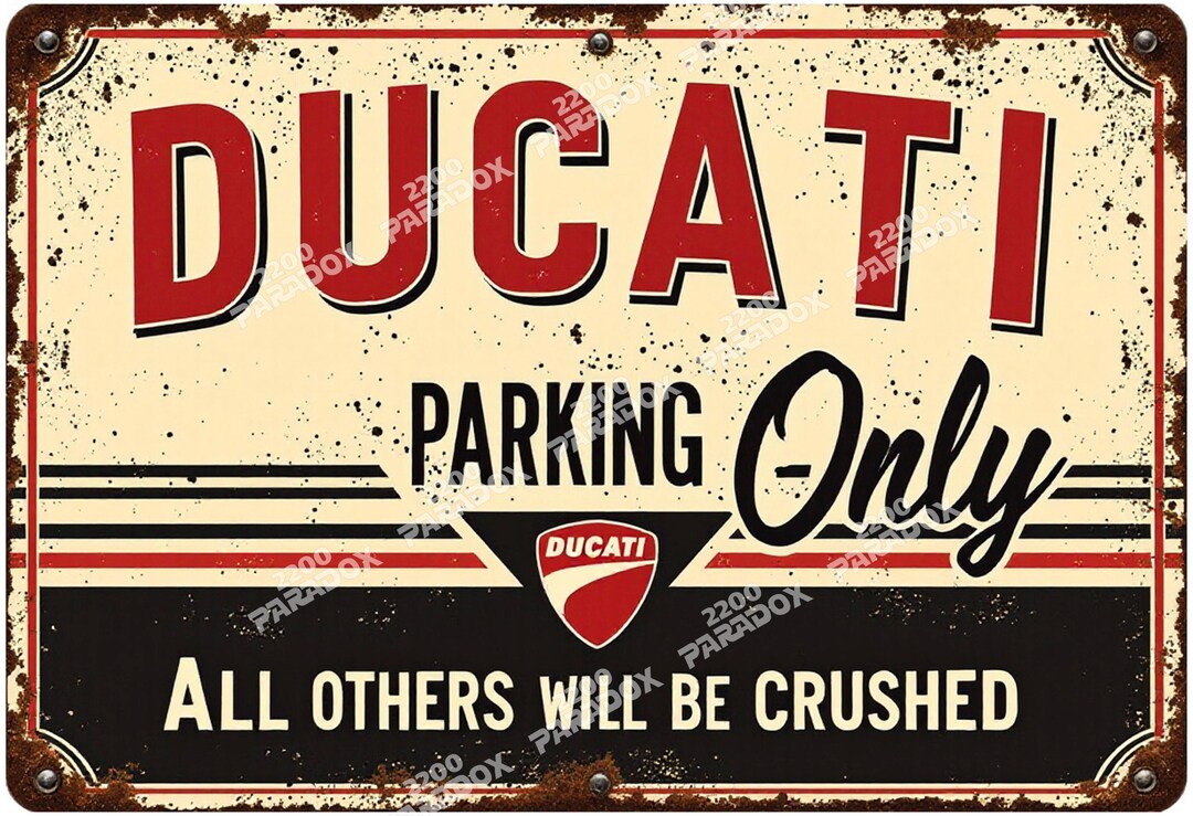 Retro Ducati Parking Only Tin Signs | Vintage Motorcycle Garage Decor ...