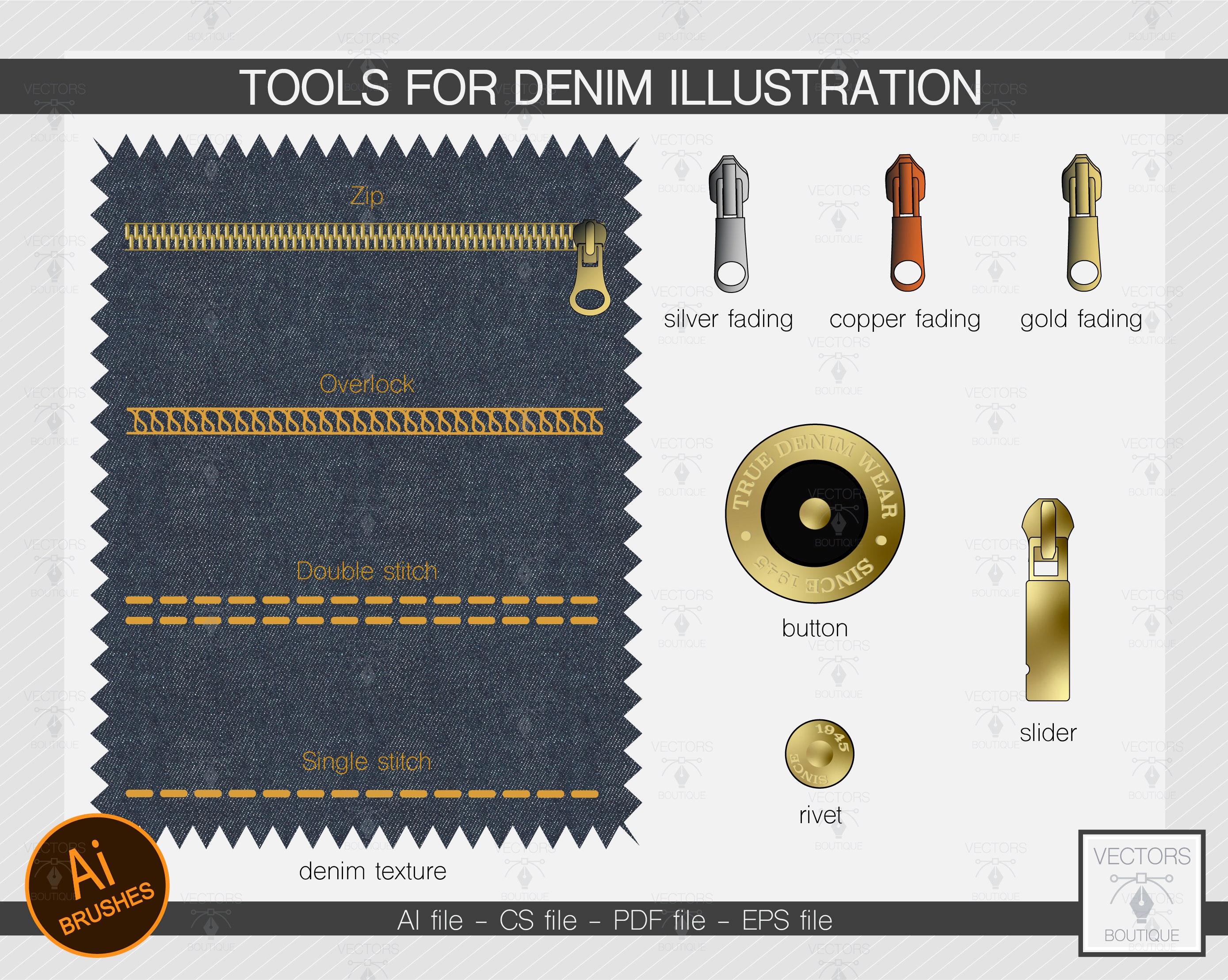 Jeans Illustration Tools; Stitching Brushes and Metallic Accessories ...
