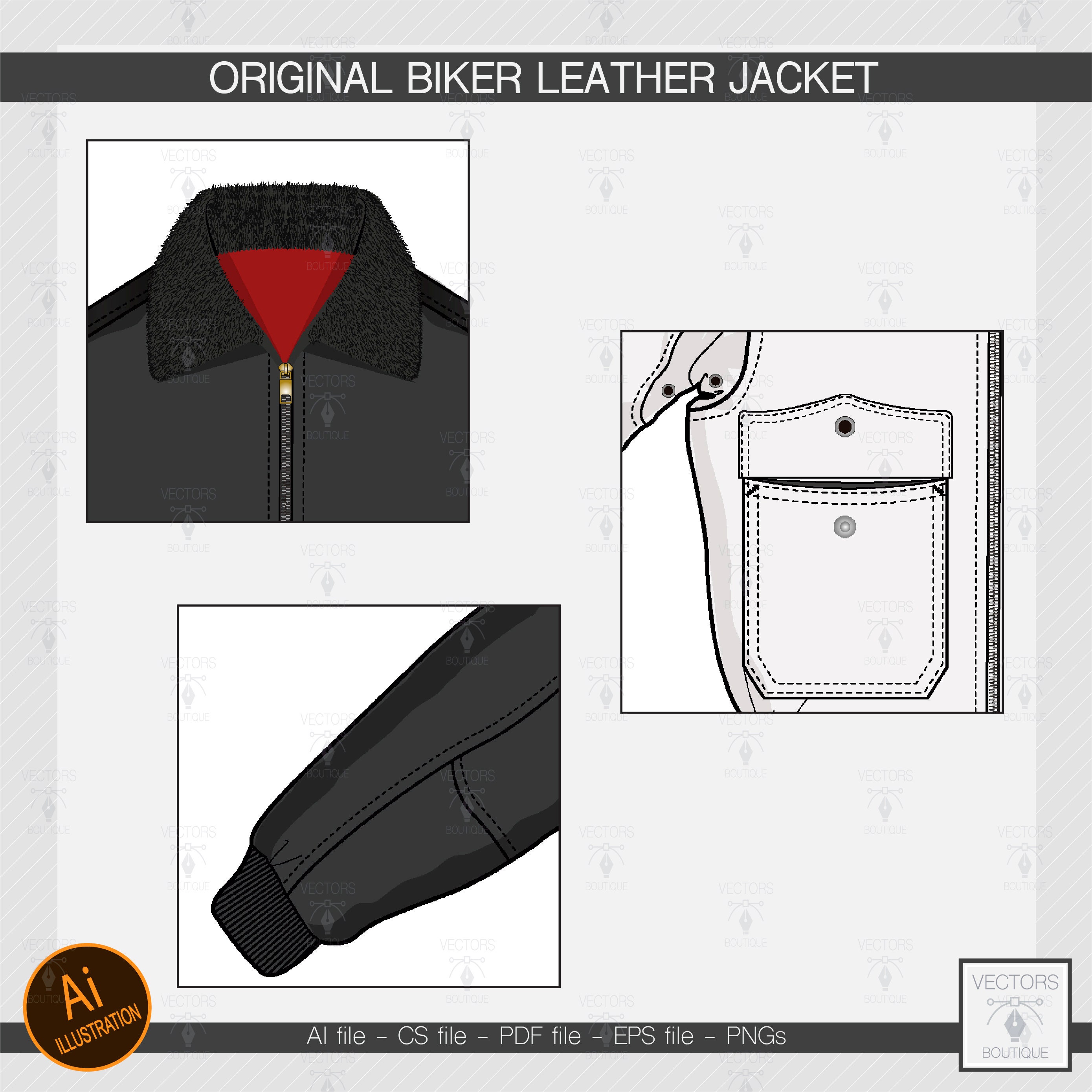 Flight Leather Jacket Vector. Leather Jacket. Padded Biker Jacket in ...