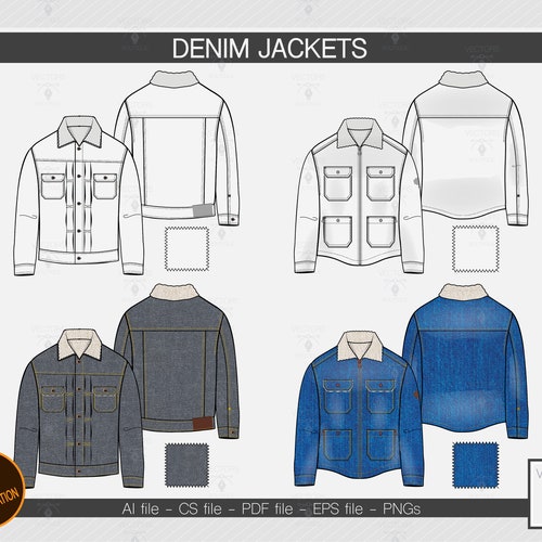 Vector Denim Jacket SVG Flat Sketch for Adobe Illustrator - Etsy