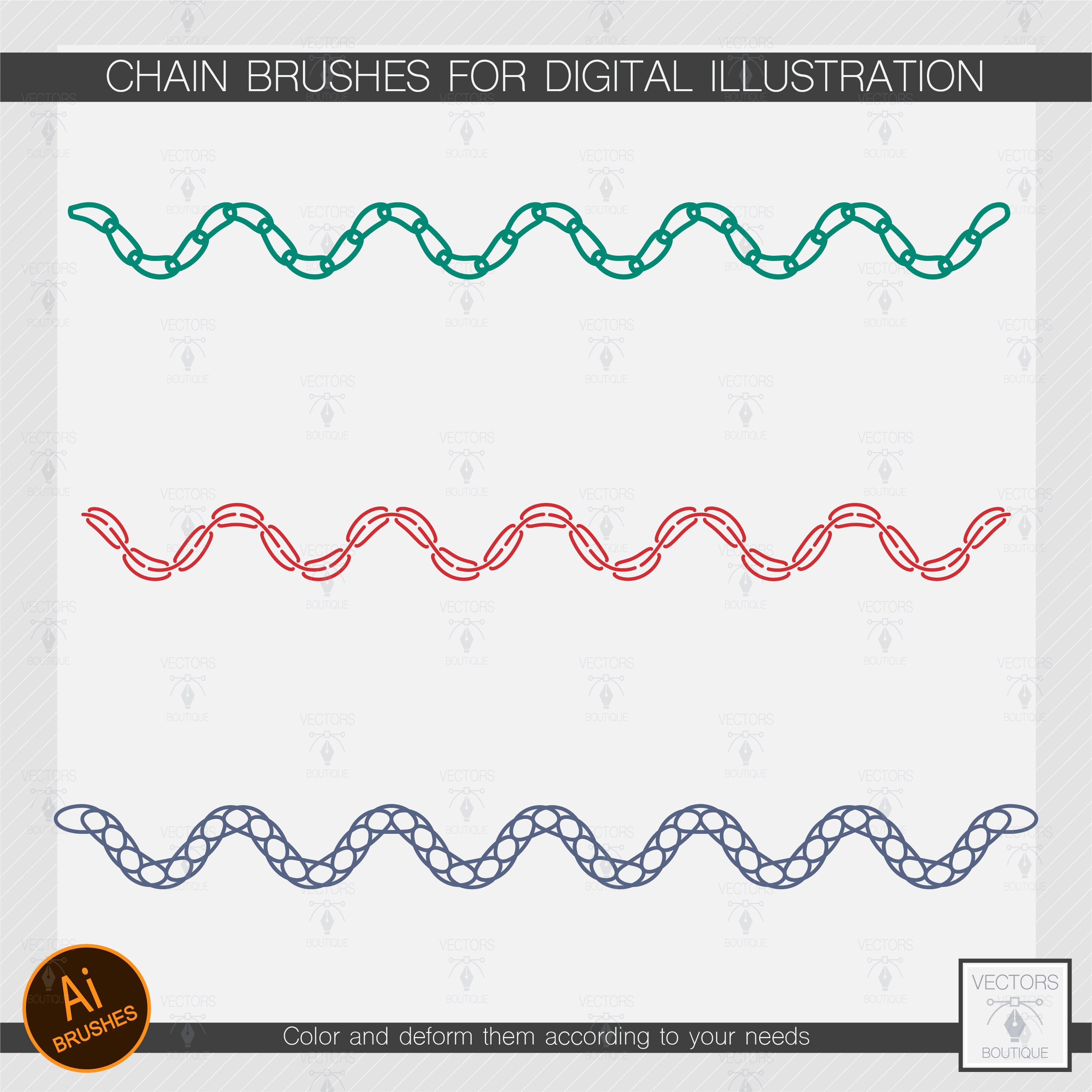 10 Illustrator Chain Brushes for Digital Illustration.vector.oval ...