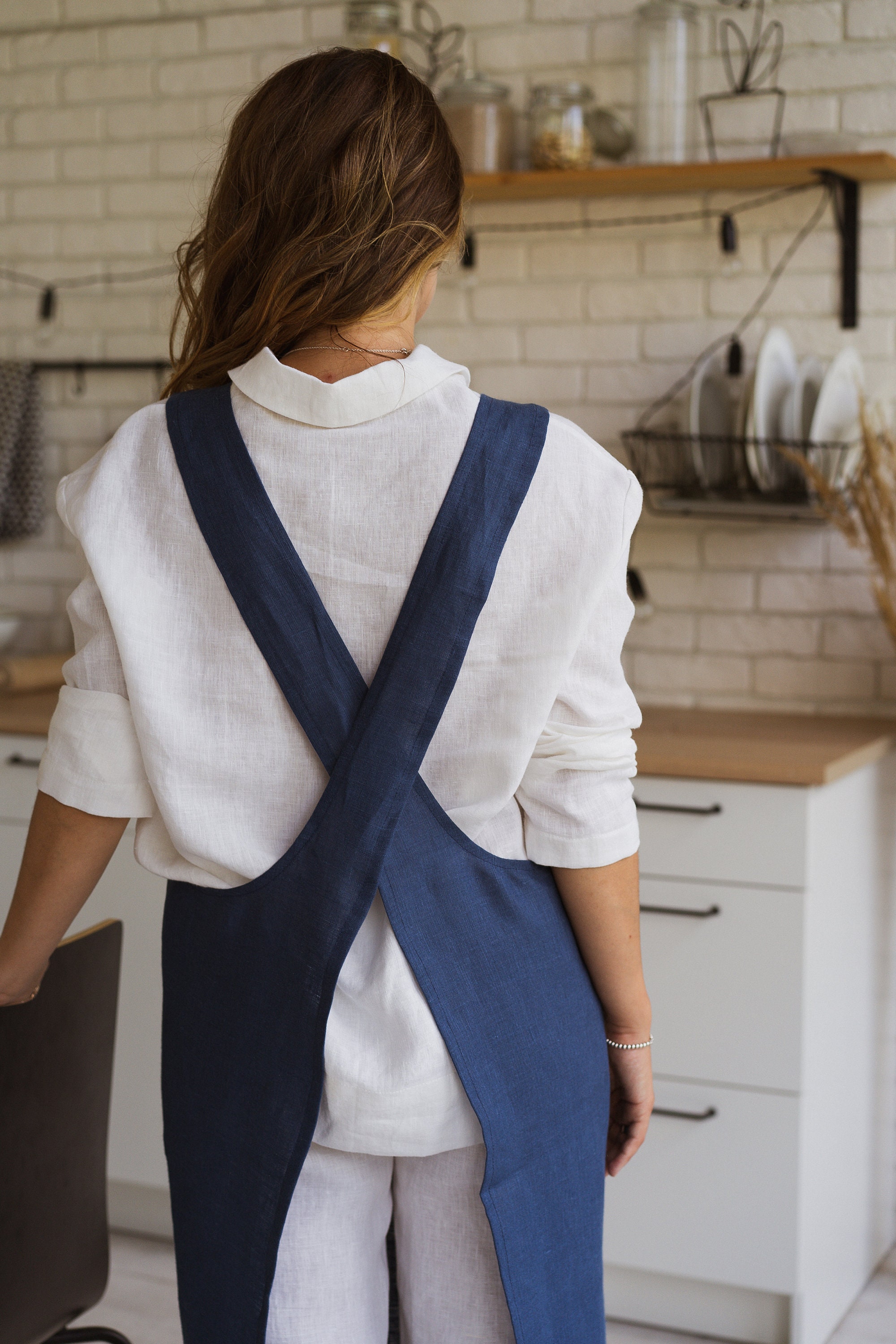 Japanese Cross Back Apron Linen Apron No Ties Linen Aprons Etsy