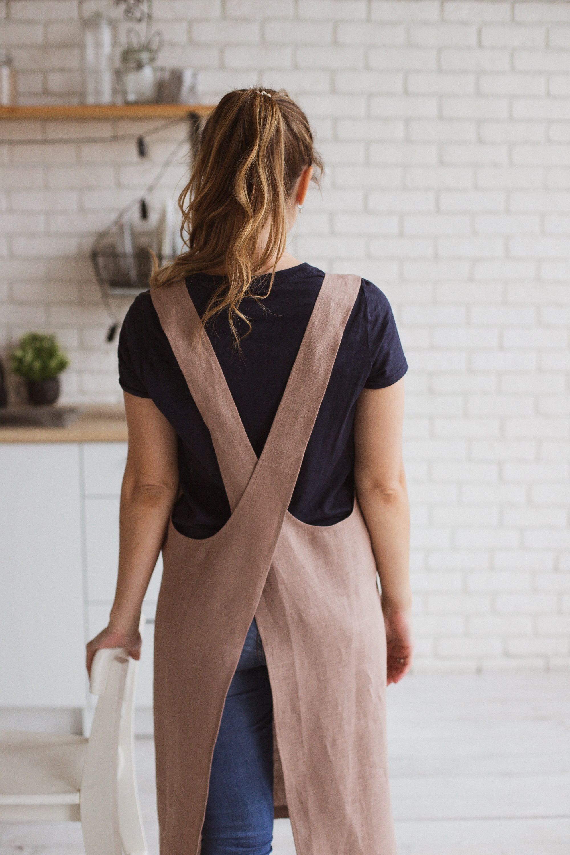 Japanese Cross Back Apron Linen Apron No Ties Linen Aprons Etsy