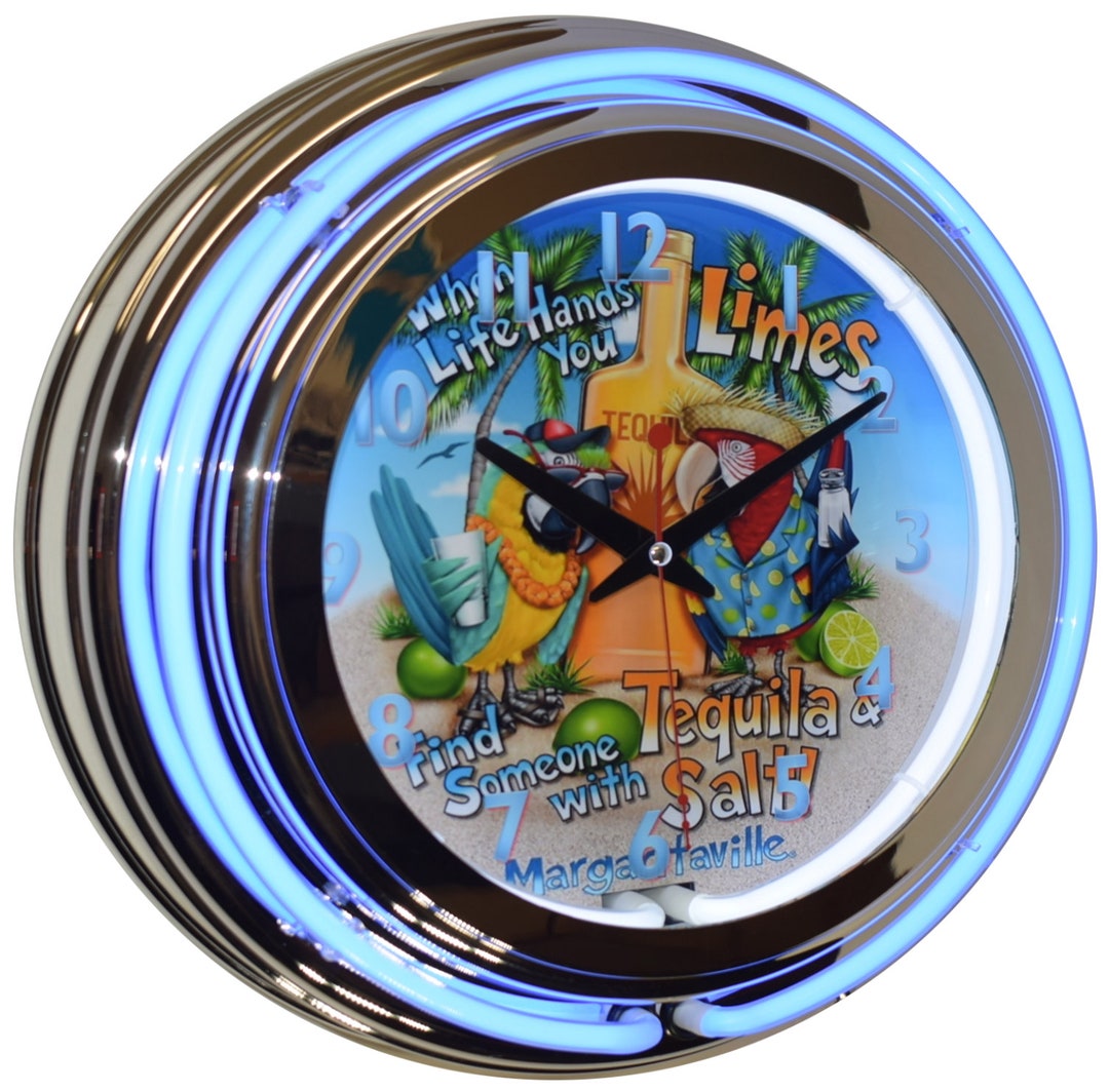 Tequila Margaritaville Parrots Blue Double Neon Bar Clock Man Cave ...