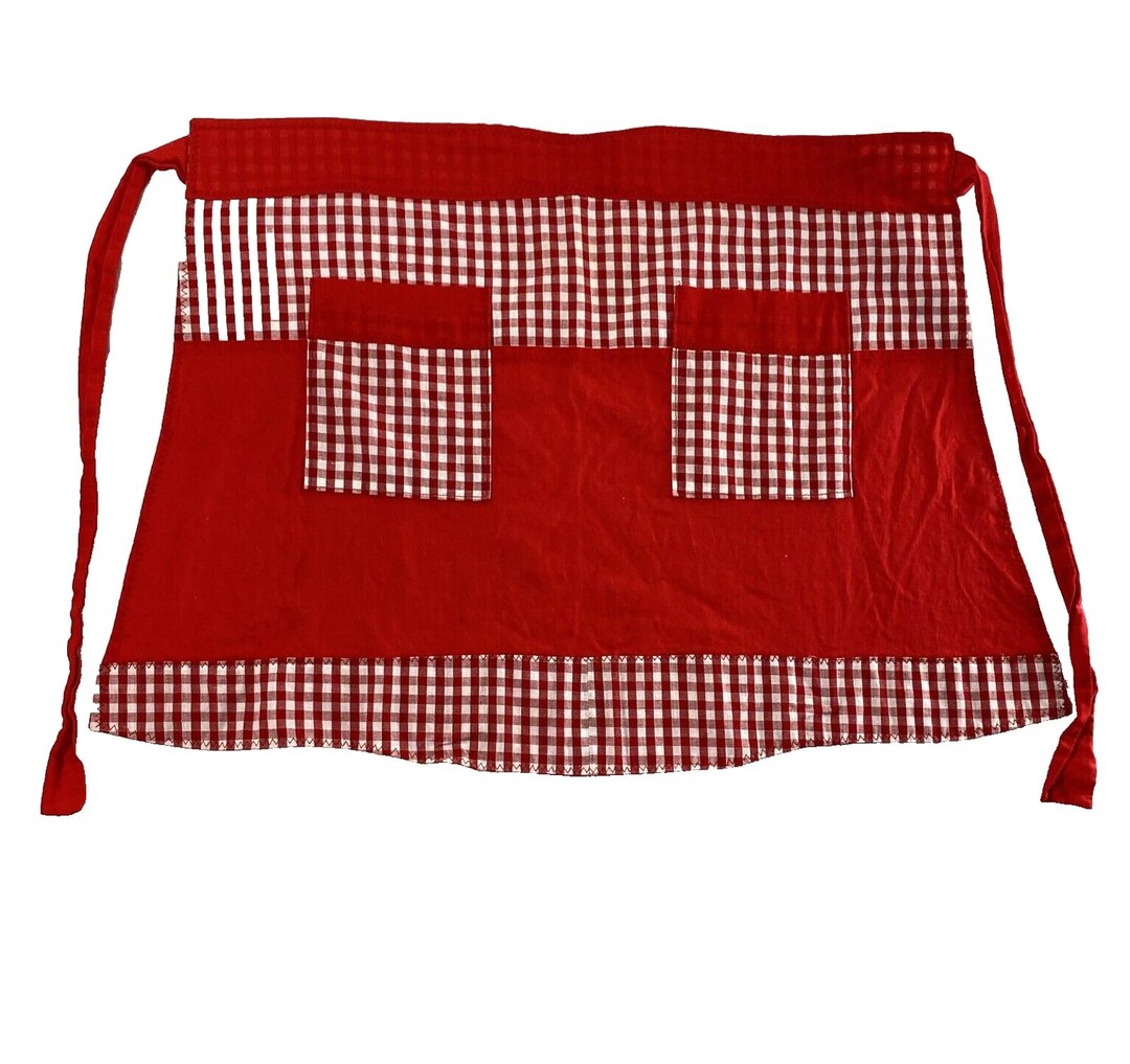 Vintage Handmade Half Apron Red Check Cooking Cottage Core Pockets - Etsy