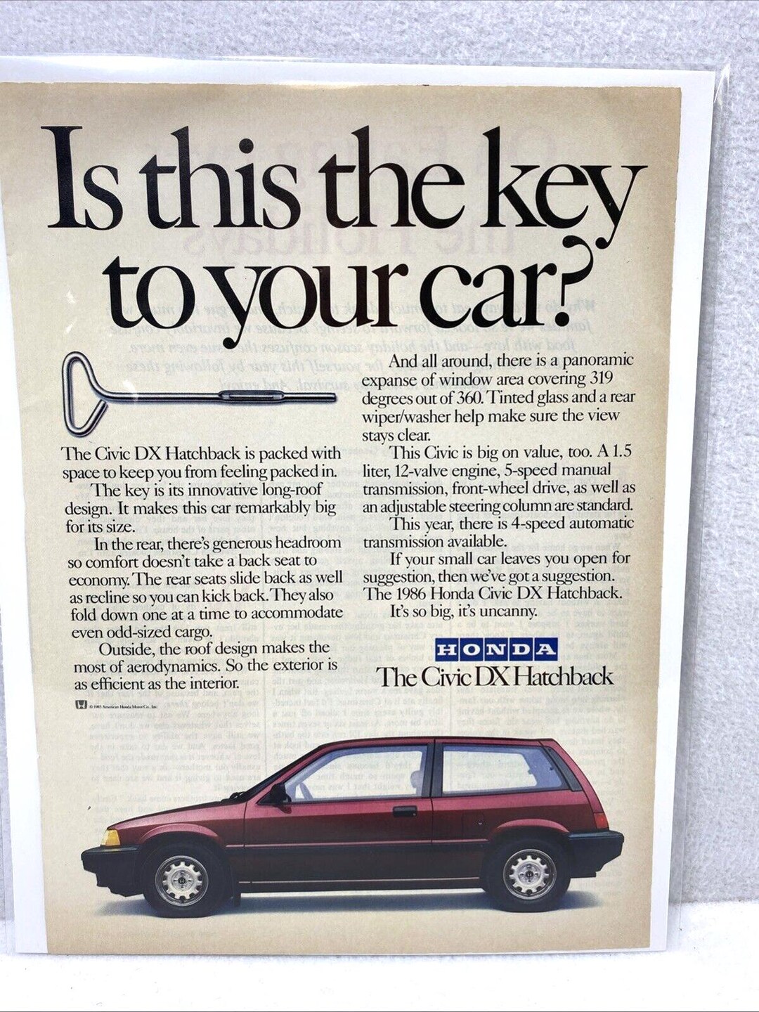 Vintage Print Ad 80's Honda Civic Car Genuine Magazine Advertisement ...