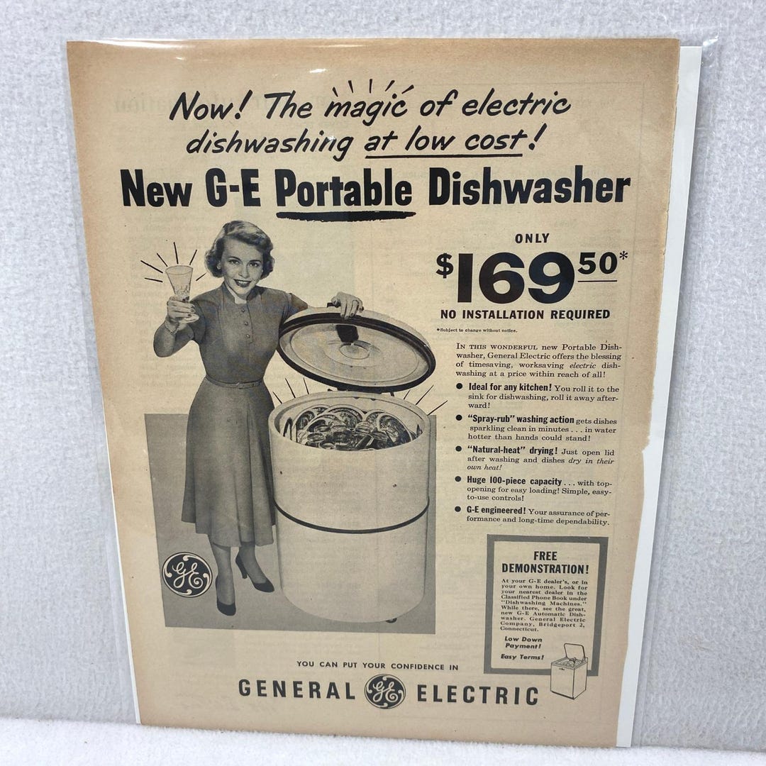 Vtg Print Ad 1950 GE Portable Dishwasher Genuine Magazine Advertisement ...