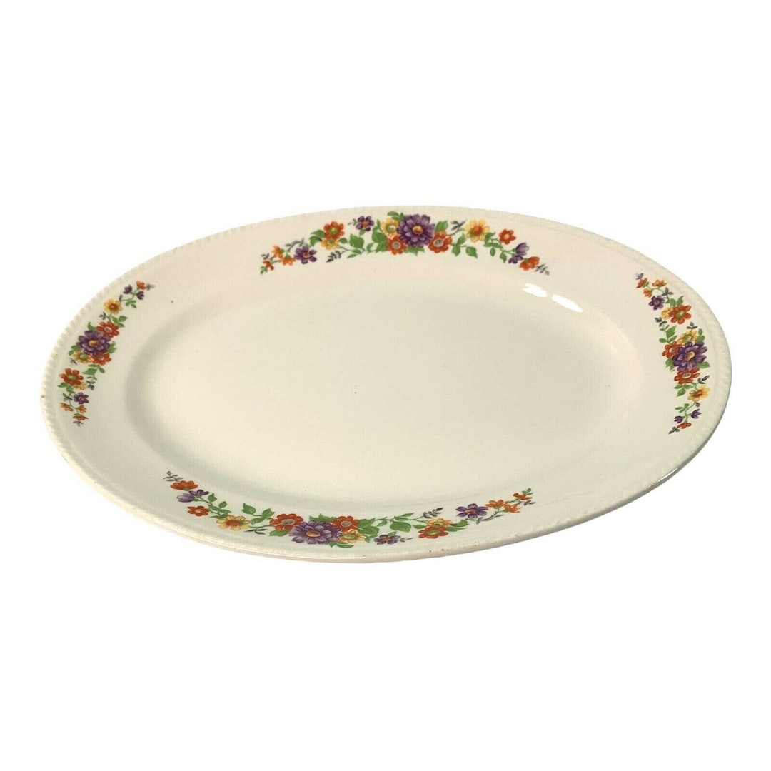Vintage Crown Ivory China Oval Platter Purple Orange Yellow Floral - Etsy