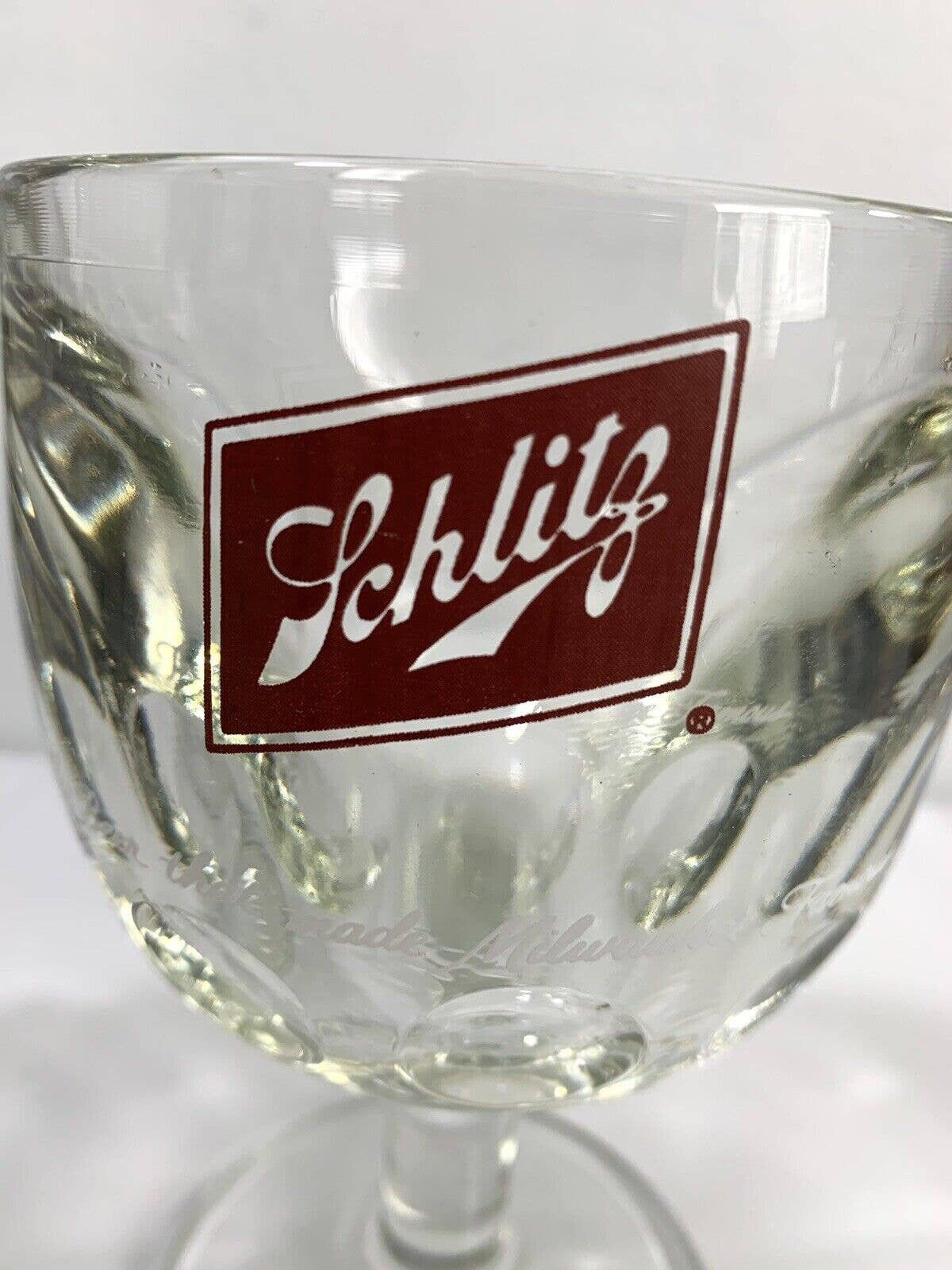 Two Vintage Schlitz Beer Pedestal Glasses Thumbprint Design Etsy