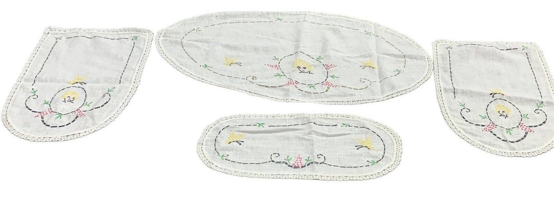 Vintage Embroidered Head Rest Arm Chair Covers Doily Set Floral Lady - Etsy