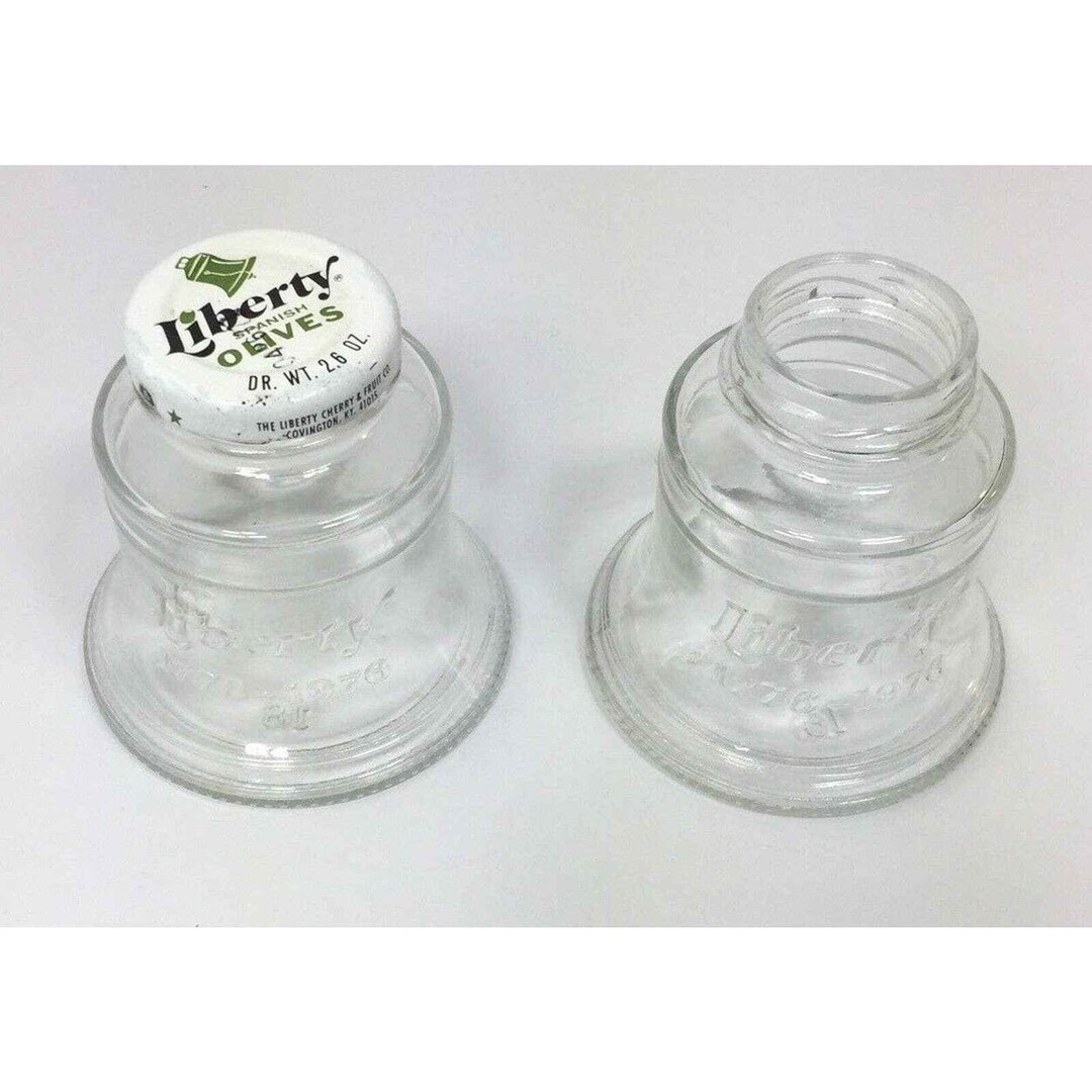 2 Vintage Liberty Spanish Olives 1776-1976 Glass Bell Shaped Jars One ...