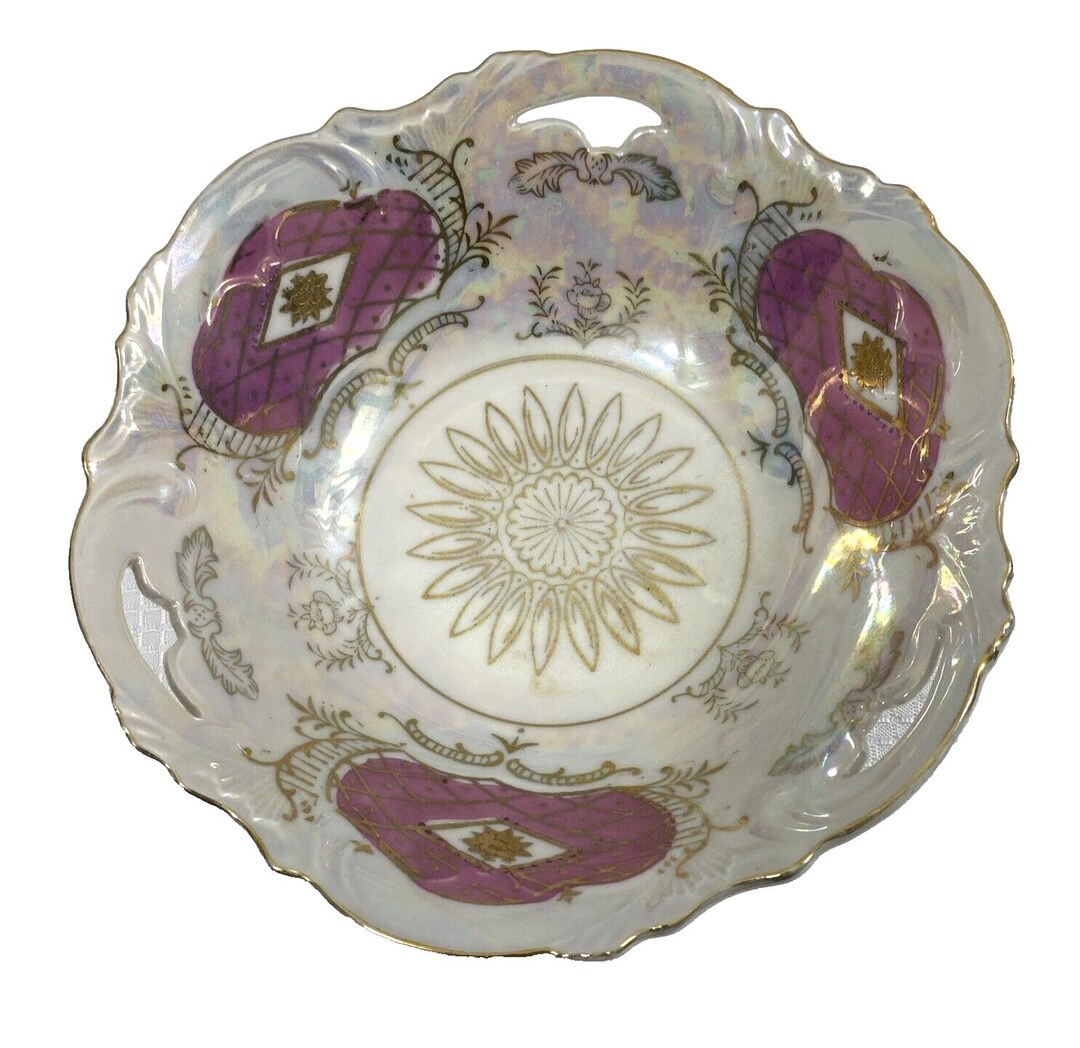 Vtg Trimont Ware Porcelain Iridescent Bowl Luster Dish Gold Accents ...