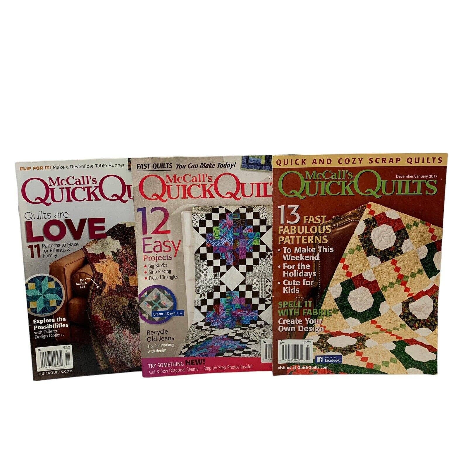 3 Mccalls Quick Quilts Magazines Dec/jan June/july Oct/nov 2017 Quilt ...