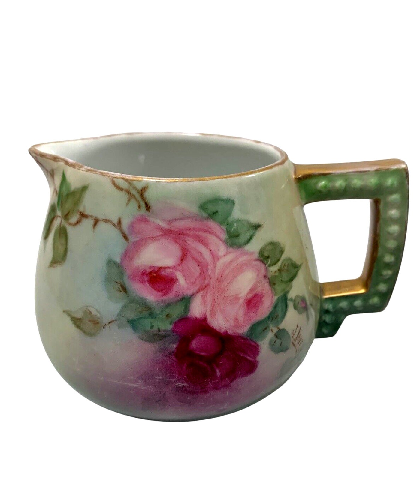 Royal Bavaria Creamer Pitcher Pink Roses Green Gold Victorian Style ...