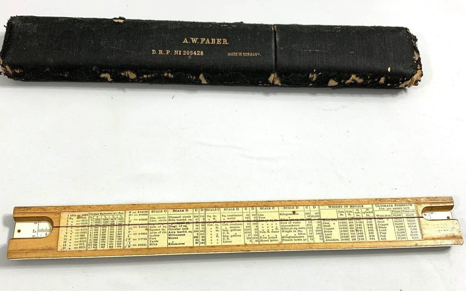 Vintage A W FABER Castell Wood Slide Rule & Case D R P 206428 Made in ...