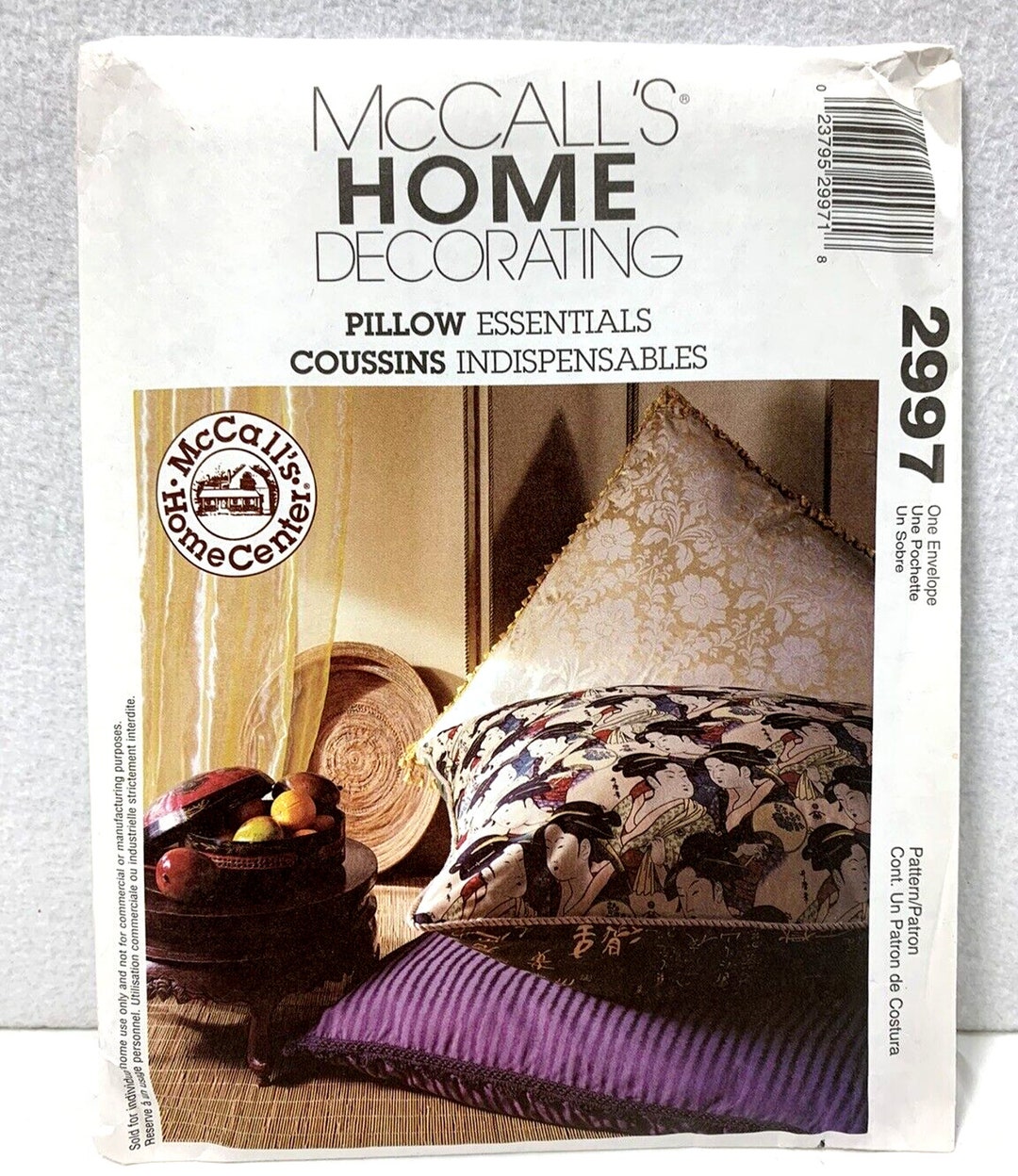 Mccall's Home Decorating Pillows Pattern 2997 Uncut Box Bolster Round ...